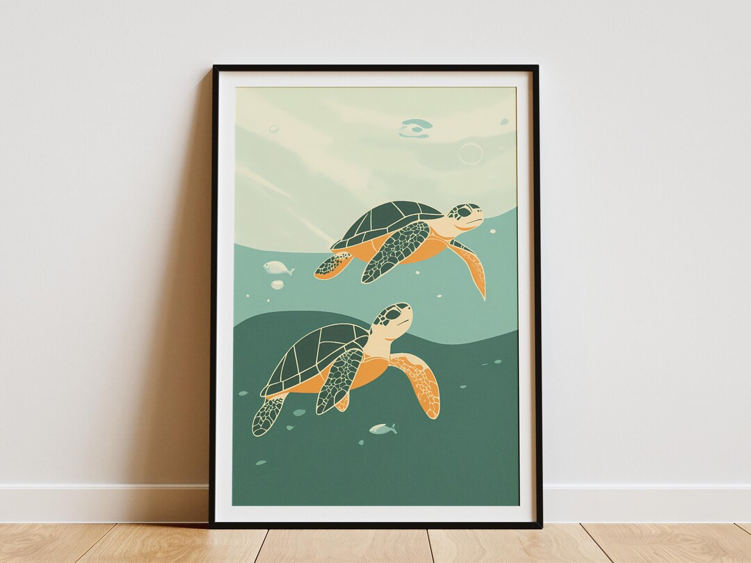 Sea Turtle Poster Ocean Animal Art Print Coastal Wall Decor Beach House ...