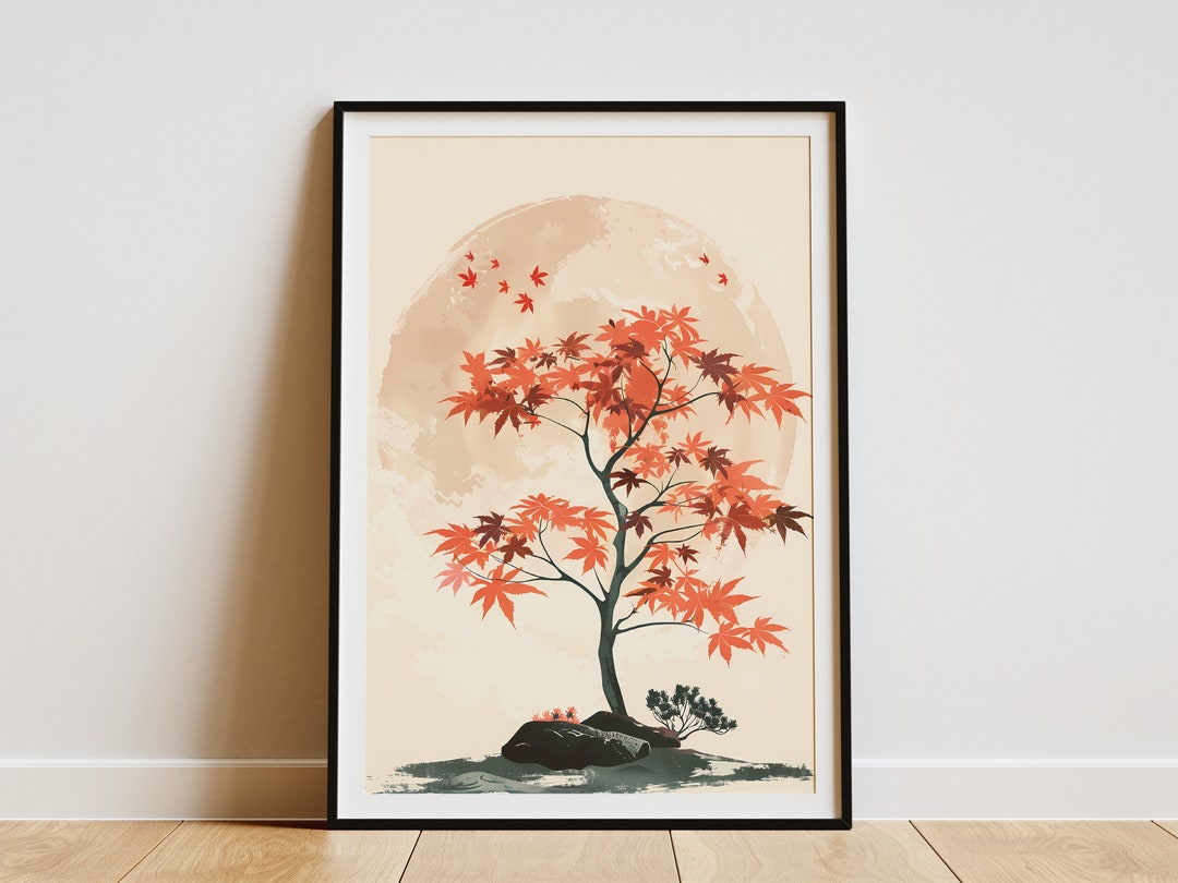 Japanese Maple Tree Poster Minimalist Art Print Autumn Leaf Wall Decor ...