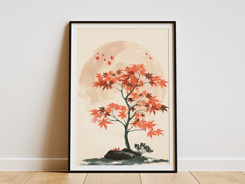 Japanese Maple Tree Poster Minimalist Art Print Autumn Leaf Wall Decor ...