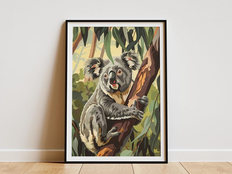 Koala in Eucalyptus Tree Poster Australian Wildlife Animal Art Print ...