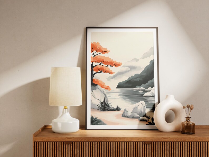 Japanese Zen Garden Poster Asian Art Print Minimalist Landscape Wall ...