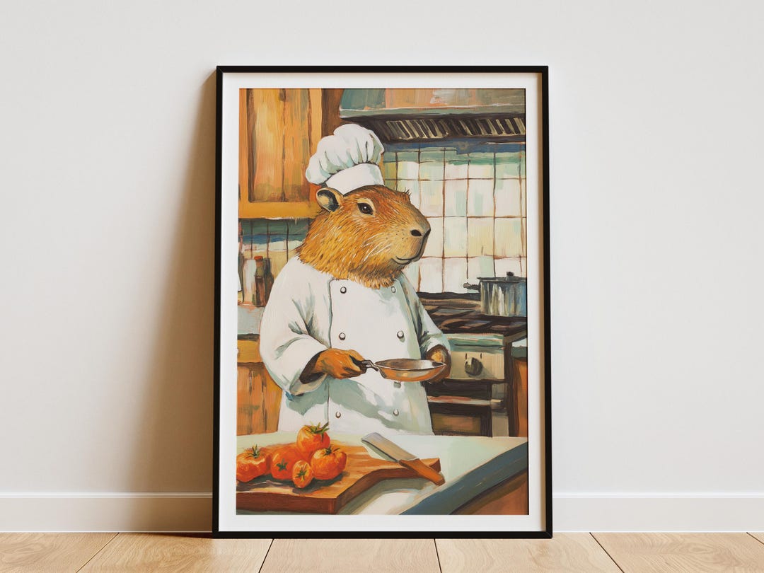 Capybara Chef Art Print Funny Kitchen Poster Whimsical Animal Art Chef ...