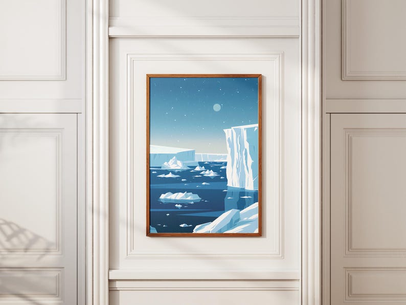 Antarctica Iceberg Poster Minimalist Landscape Art Print Blue Nature ...