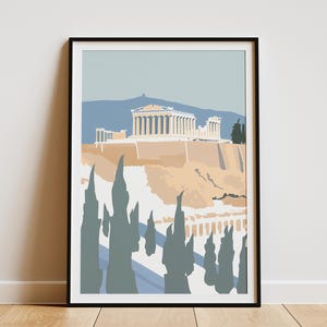 Athens Acropolis Print Greece Art Poster Modern Greek Architecture Wall ...