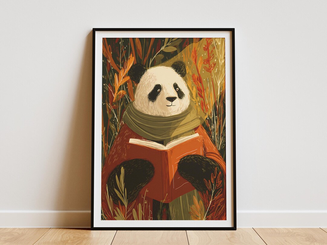 Cozy Panda Reading Book Art Print Whimsical Animal Illustration for ...
