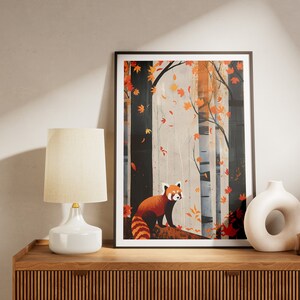 Red Panda in Autumn Forest Poster Minimalist Art Print Animal Wall ...