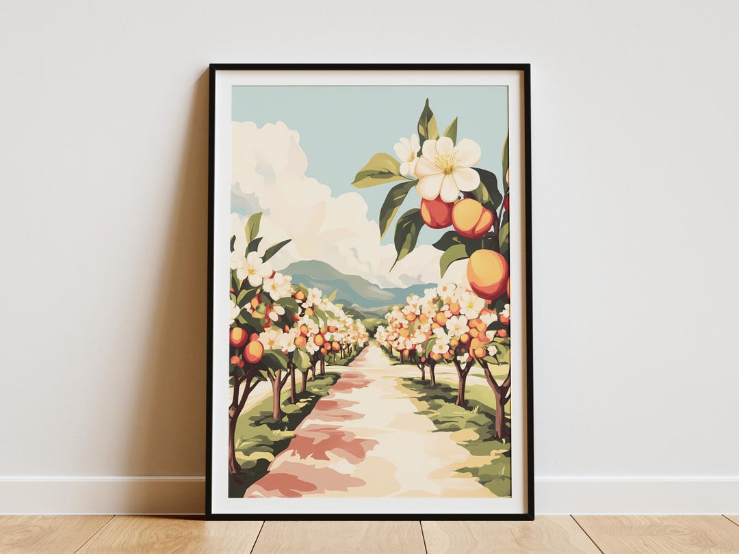 Peach Orchard Poster Blooming Peach Trees Wall Art Spring Flowers Print ...