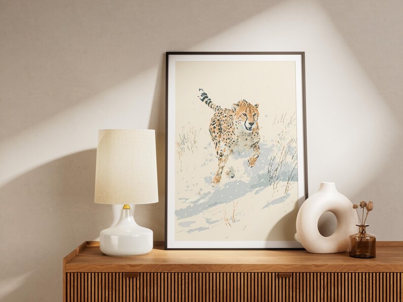 Modern Abstract Cheetah Art Print Wildlife Illustration Snow Day Winter ...
