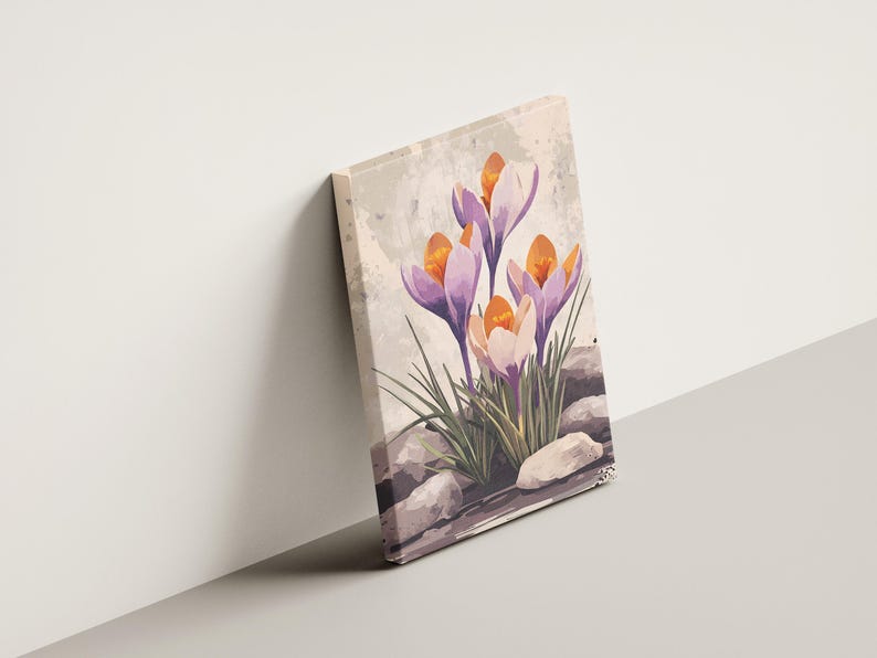 Spring Crocus Flowers Poster Purple Orange Crocus Botanical Print ...