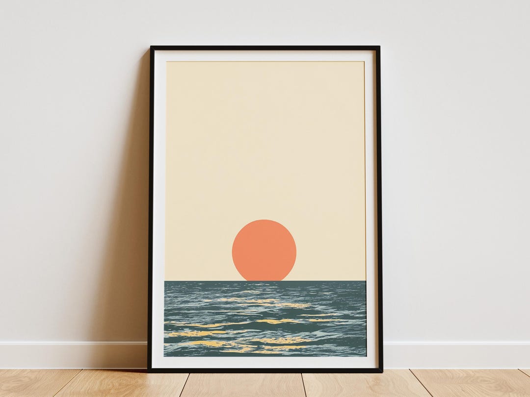 Ocean Sunset Minimalist Art Print Beige and Blue Coastal Wall Decor ...