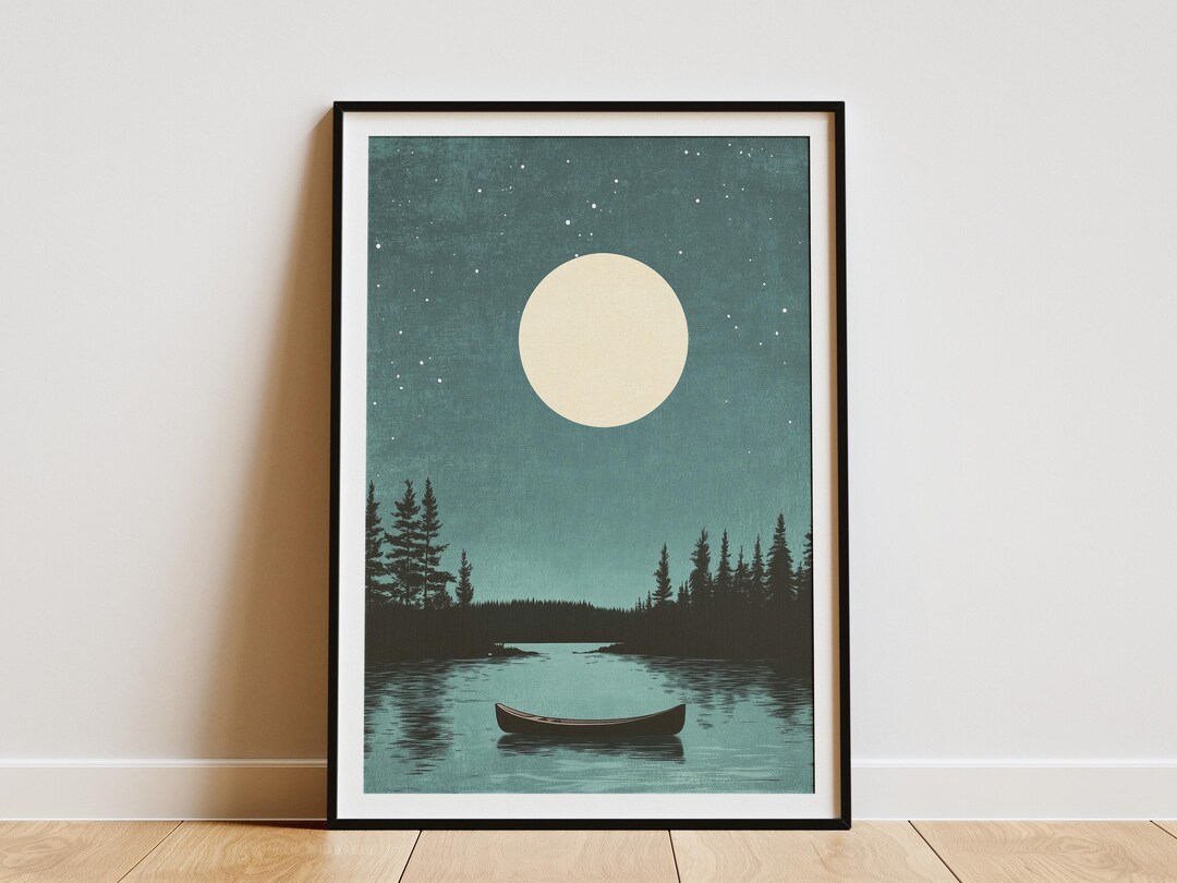 Minnesota Boundary Waters Poster Moonlit Scene Print Vintage Style Art ...