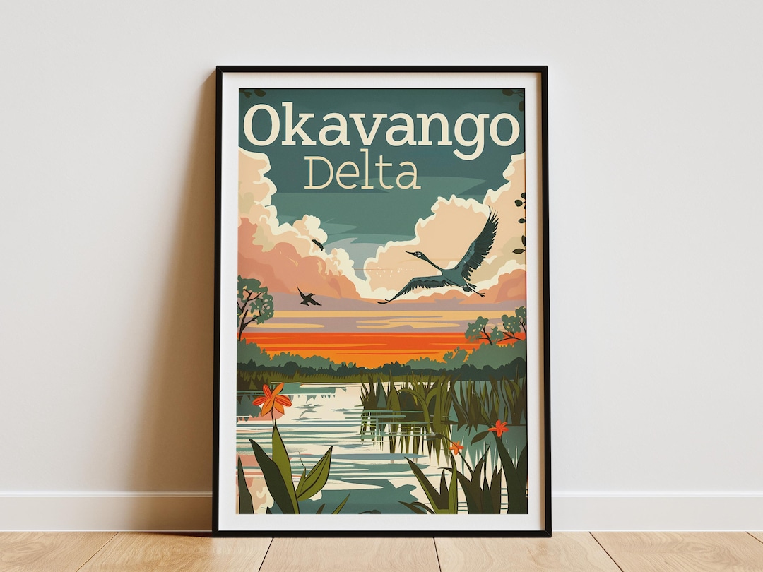 Okavango Delta Botswana Poster Vintage Travel Art Print Landscape ...