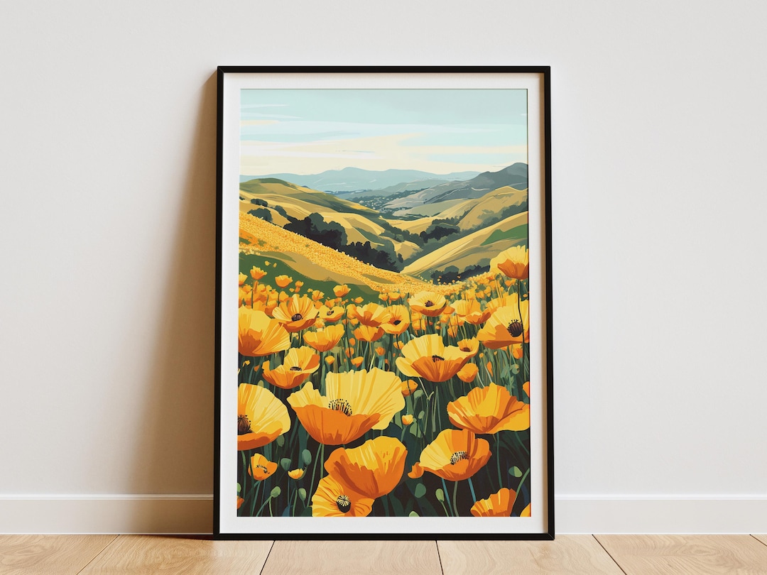 Golden Poppies Hillside Landscape Poster California Poppy Art Print ...