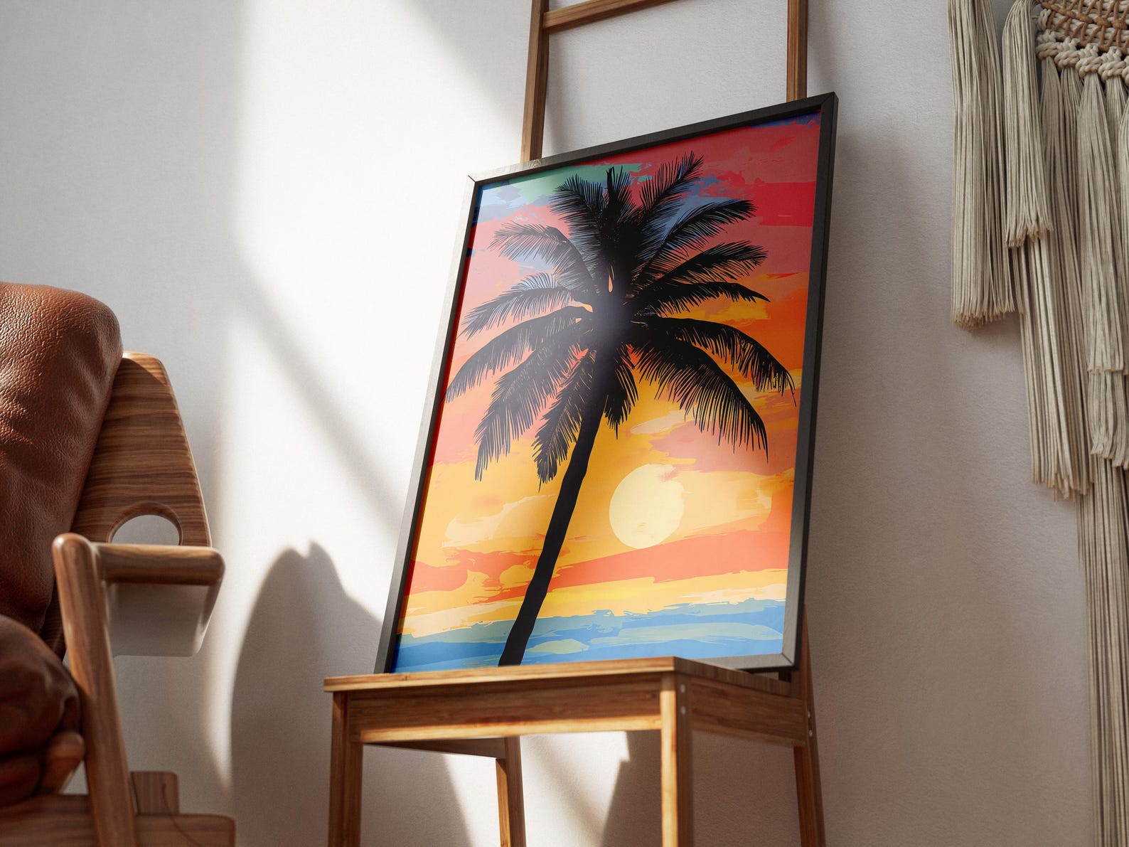 Palm Tree Sunset Poster Tropical Beach Art Print Summer Vacation Wall ...
