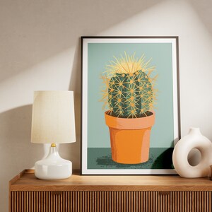 Golden Barrel Cactus Poster Minimalist Botanical Art Print Desert Plant ...