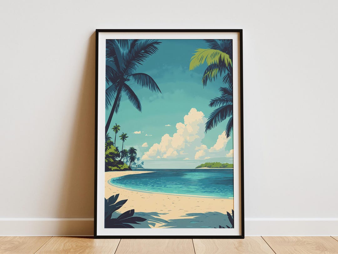 Tropical Beach Poster Palm Trees Summer Vacation Print Ocean View Wall ...