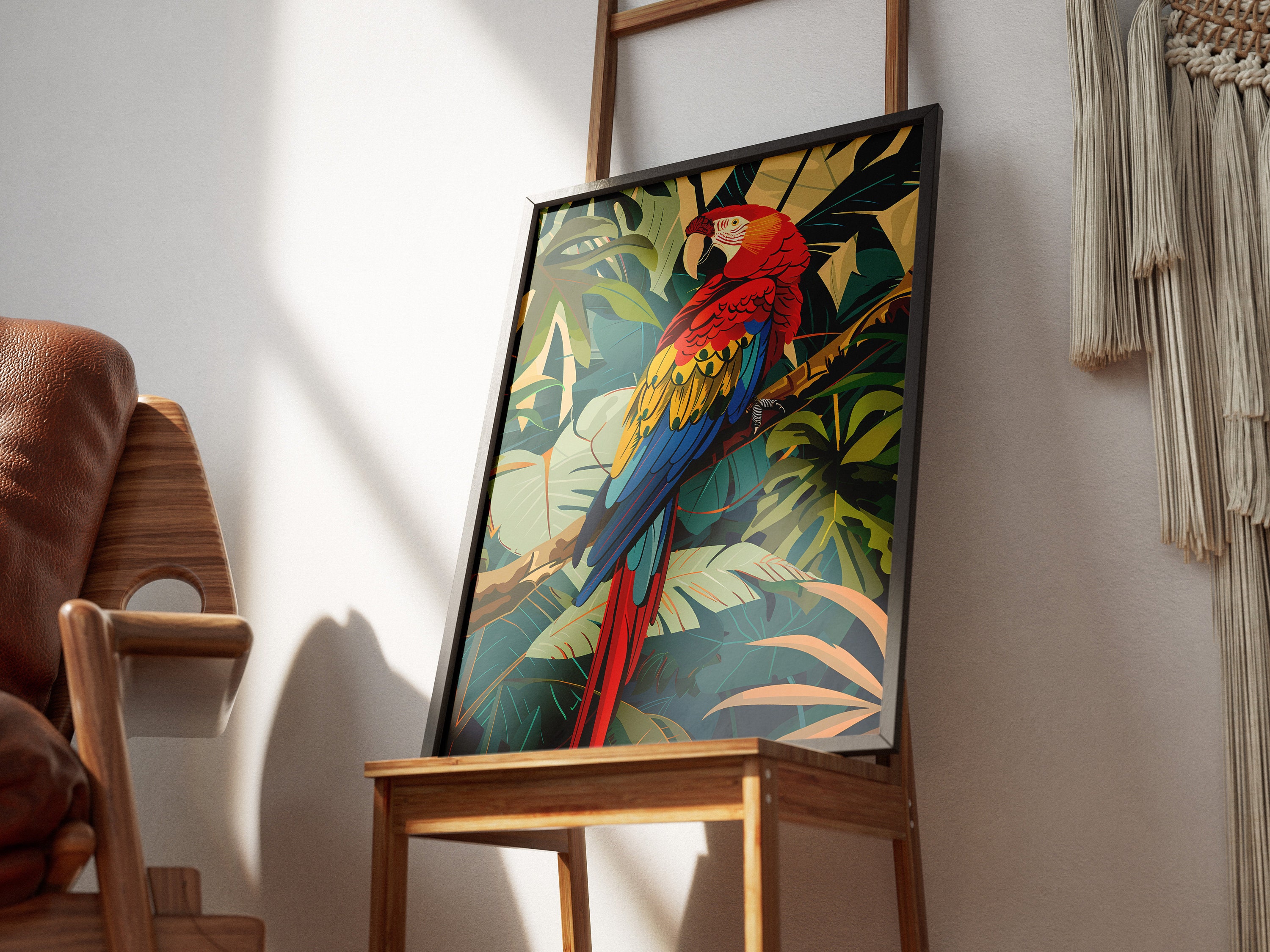 Tropical Rainforest Parrot Poster Colorful Bird Art Print Jungle Animal ...