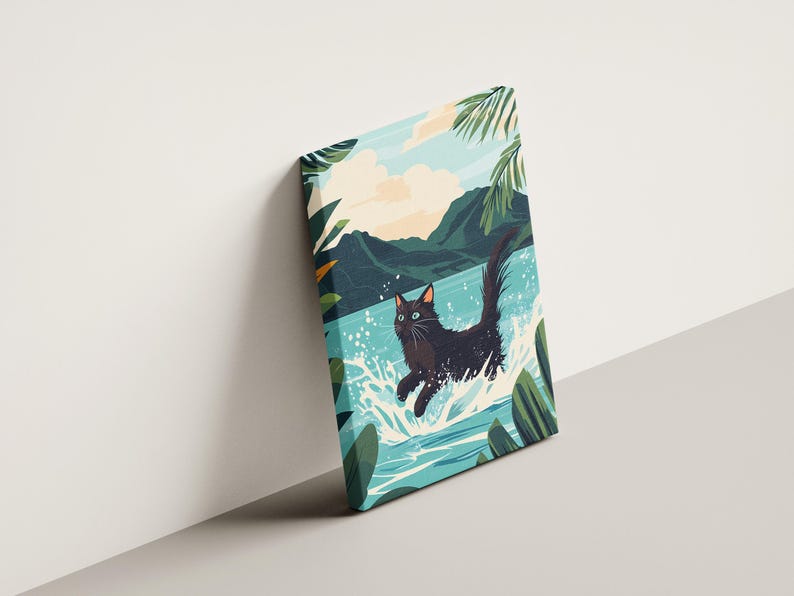 Norwegian Forest Cat Ocean Splash Art Print Tropical Hawaii Beach ...
