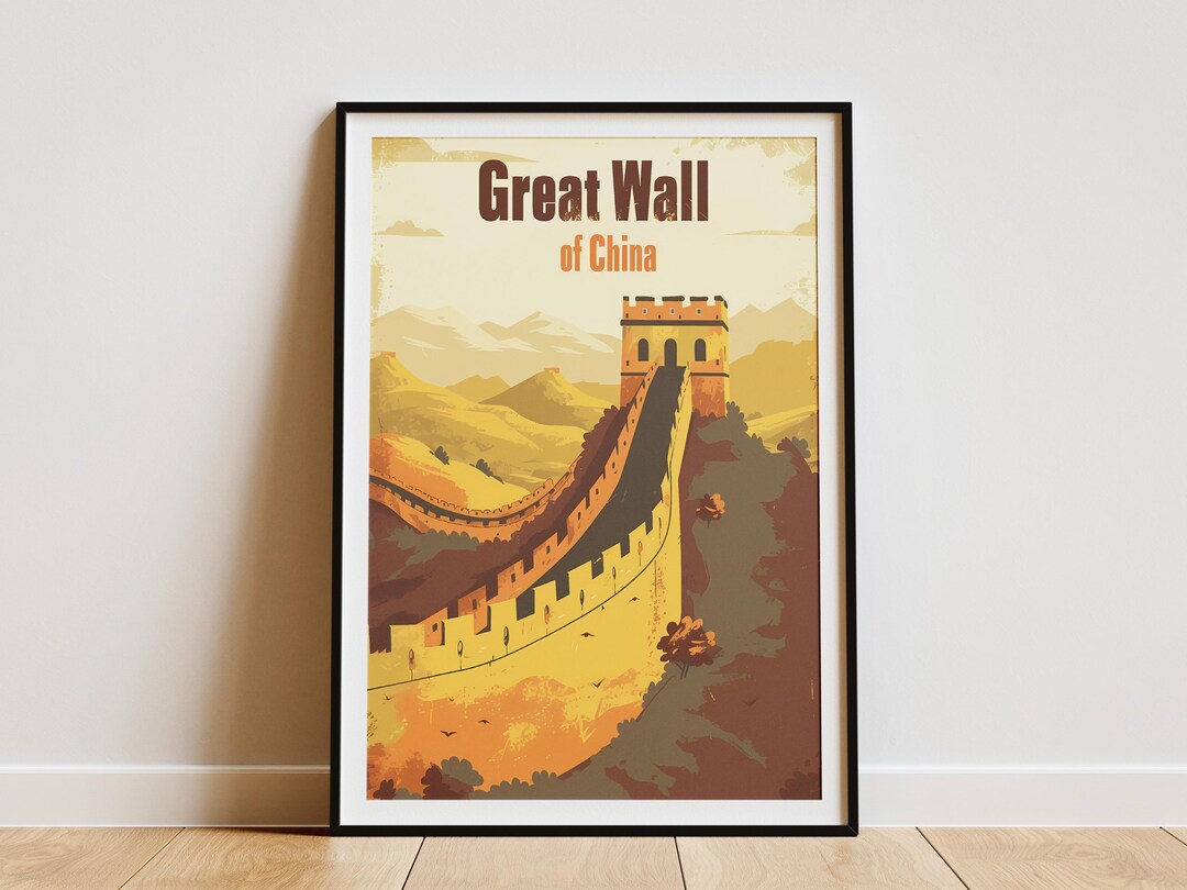 Great Wall of China Poster Vintage Travel Poster Abstract Midcentury ...