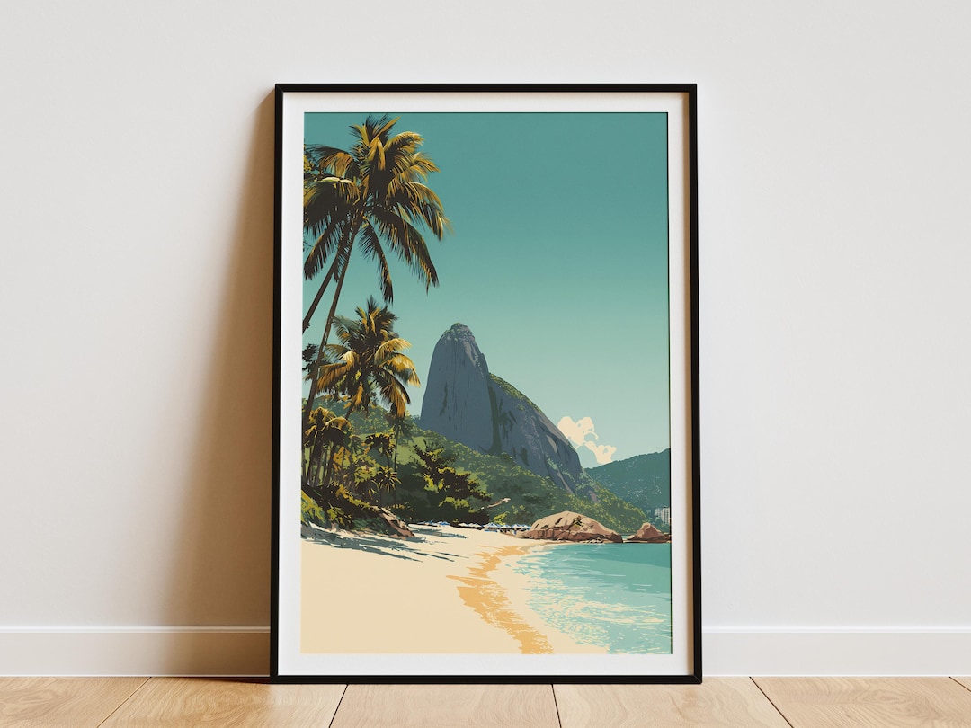 Ipanema Beach Brazil Travel Poster Serene Tropical Landscape Print Rio ...