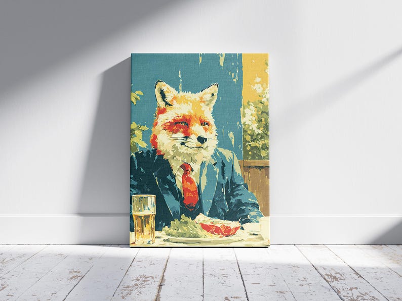 Elegant Fox in Suit Art Print Anthropomorphic Animal Dining Wall Decor ...