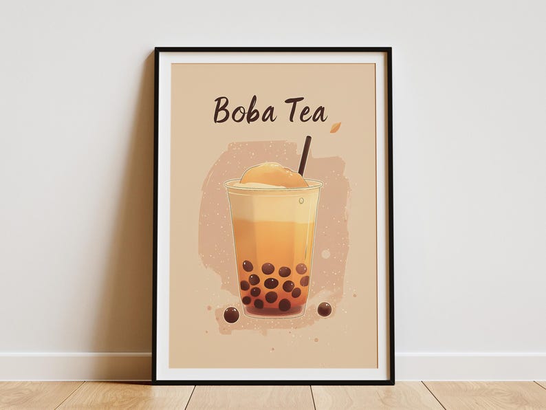 Boba Tea Poster Bubble Tea Drink Poster Flat Illustration Cute Boba Art ...