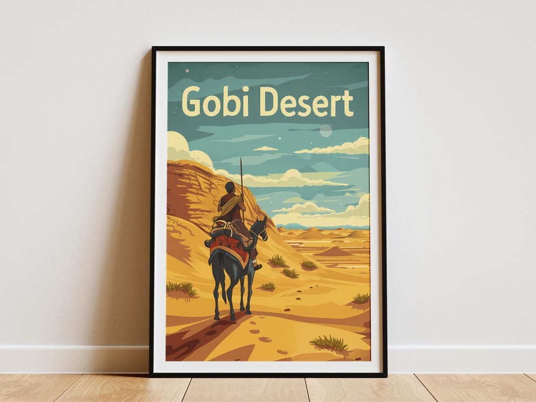 Gobi Desert Mongolia Travel Poster Vintage Landscape Art Print Desert ...
