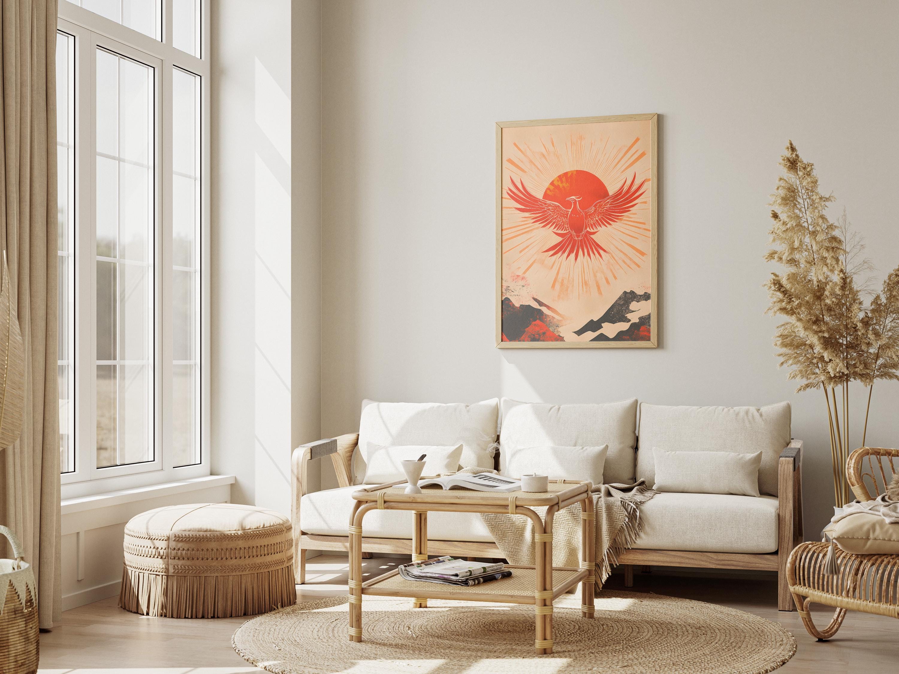 Phoenix Sunrise Poster Mythical Bird Art Print Orange Red Aesthetic ...
