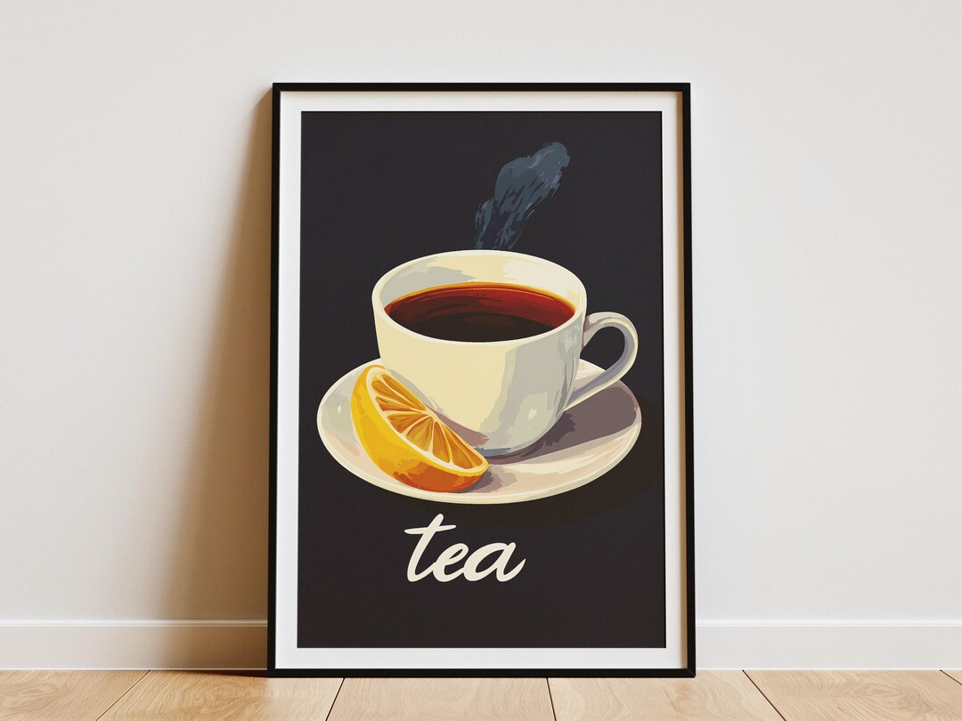 Tea Poster Lemon Tea Print Hot Tea Illustration Cup of Tea Art Flatlay ...