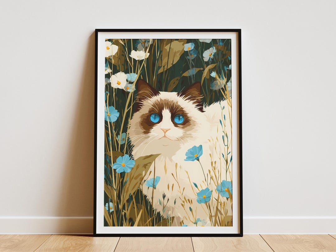 Ragdoll Cat in Bloom Art Print Minimalist Flower Field Pet Lover Gift ...