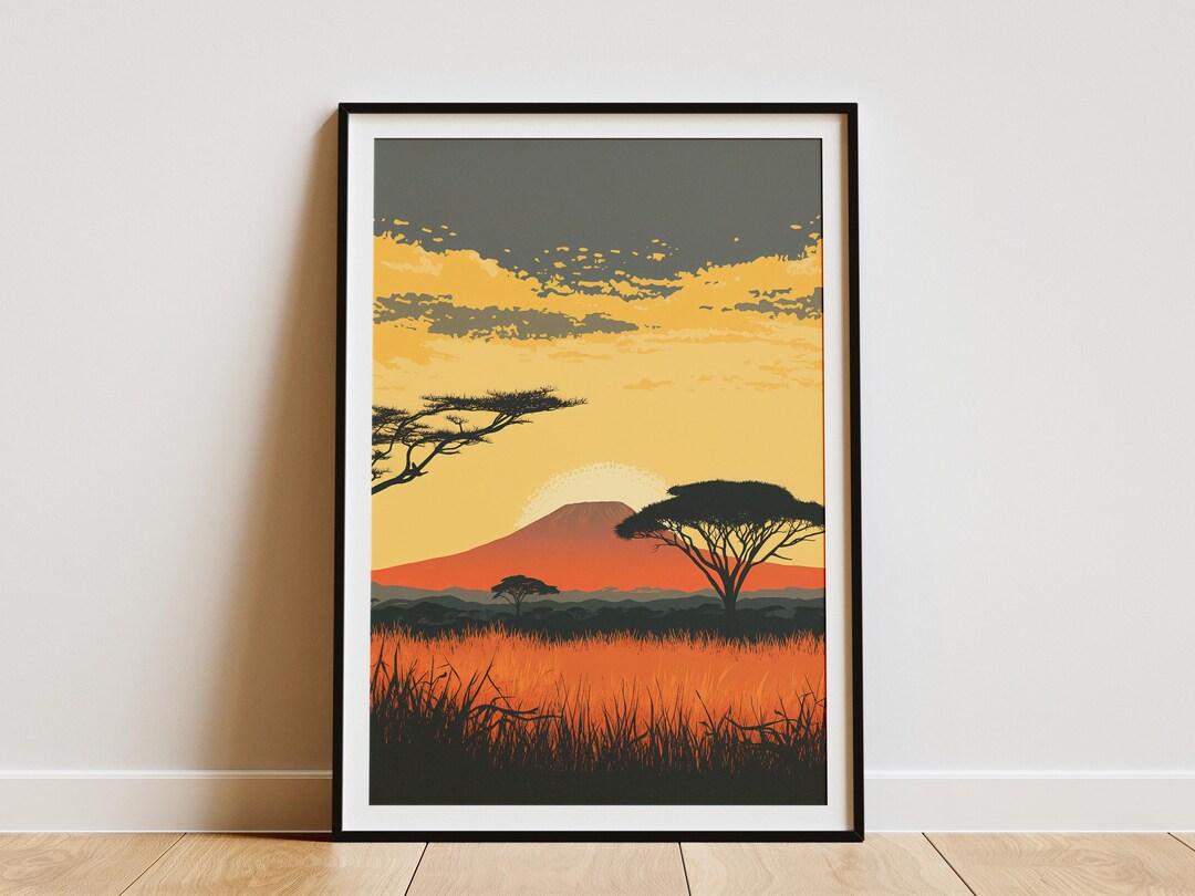 Kenya Safari Sunset Poster African Landscape Print Meru National Park ...