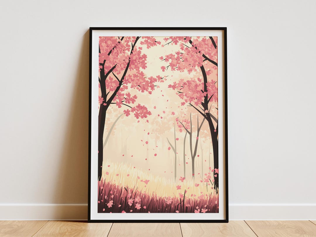 Pink Cherry Blossoms Spring Tree Poster Japanese Floral Art Print ...