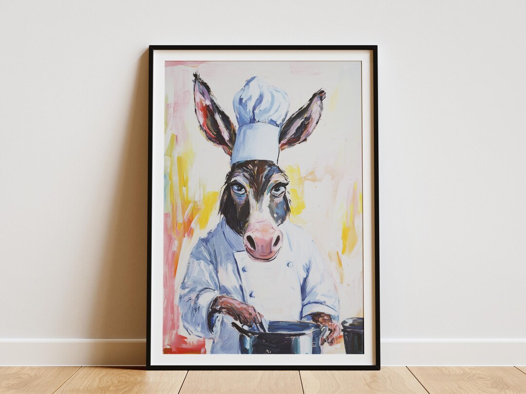 Donkey Chef Art Print Funny Kitchen Poster Animal Chef Illustration ...