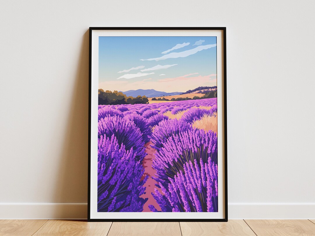 Lavender Field Poster Purple Flowers Print Botanical Illustration ...