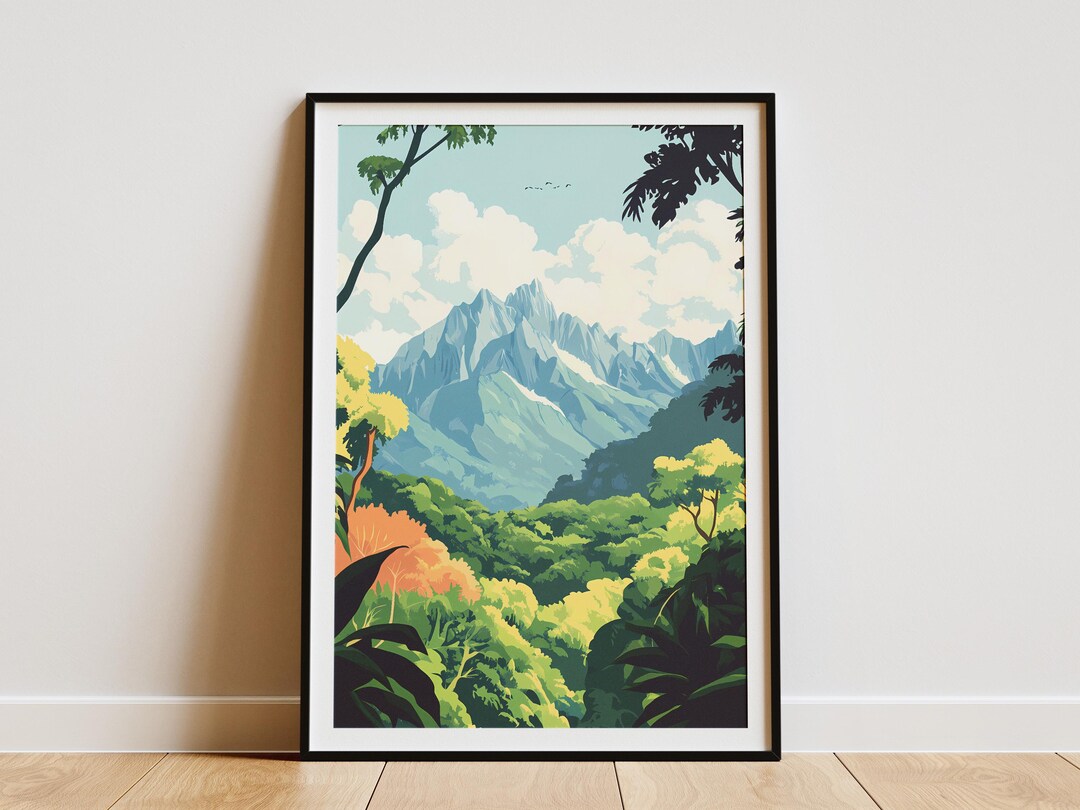 Kinabalu Park Malaysia Poster Tropical Rainforest Mountain Illustration ...