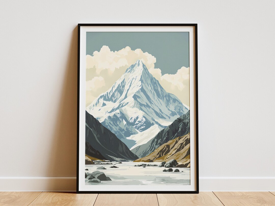 K2 Mountain Pakistan Flat Illustration Vintage Travel Poster Minimalist ...