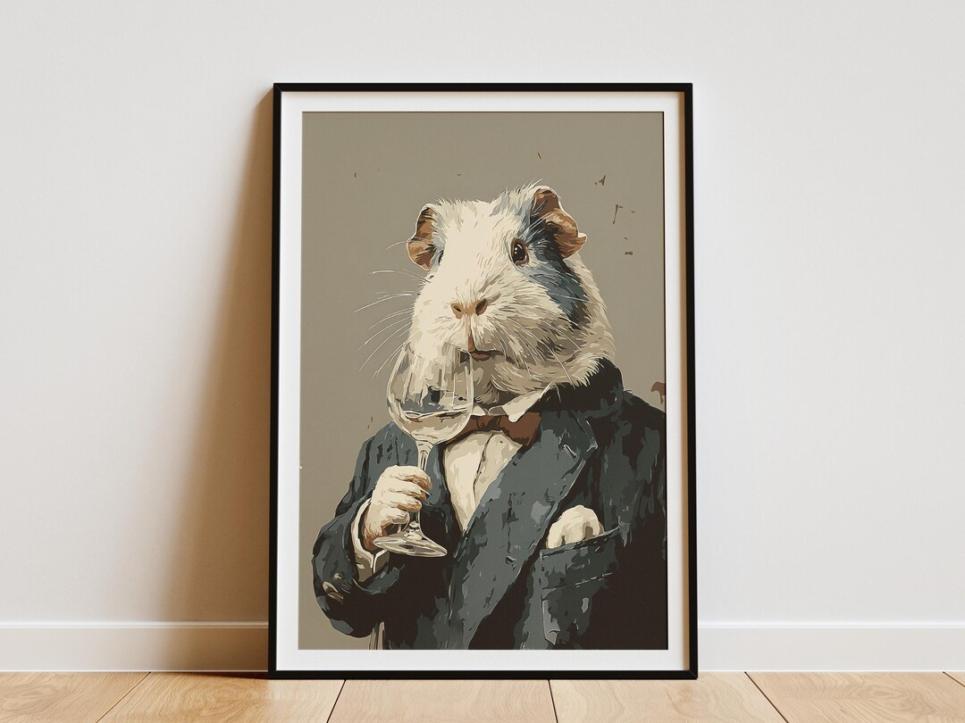 Guinea Pig in Suit Art Print Gentleman Rodent Wall Decor Funny Animal ...