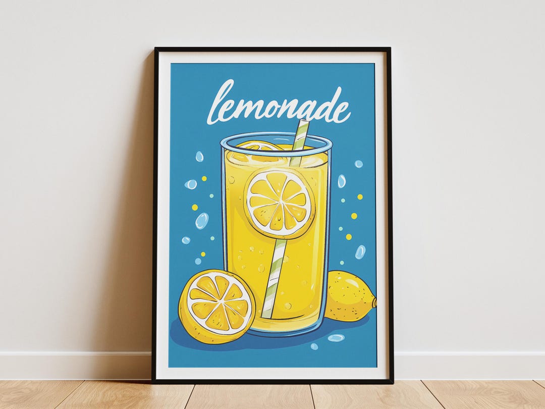 Lemonade Poster Summer Drink Poster Yellow Drink Print Bold Flat ...