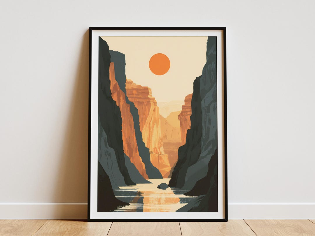 Sunset Canyon Cliff Minimalist Poster Mid Century Modern Canyon Art ...