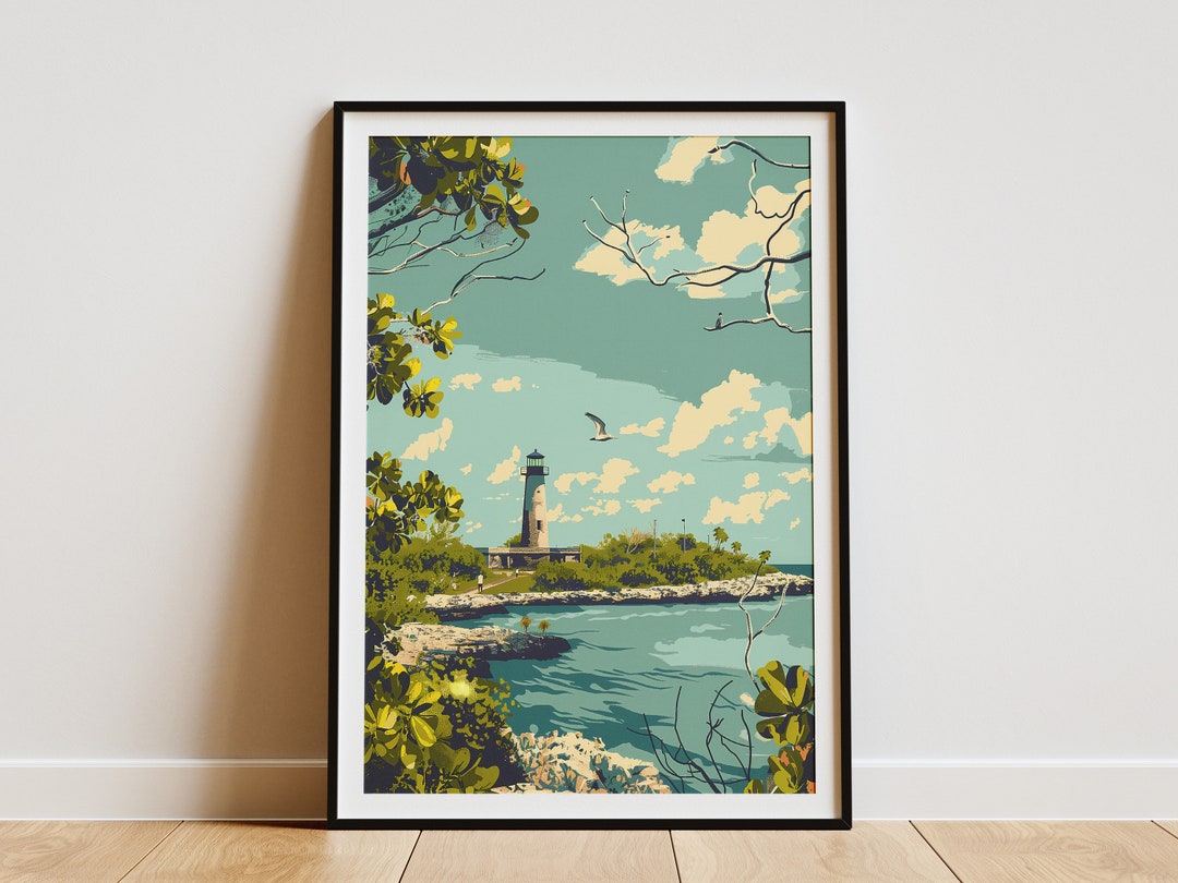 Biscayne National Park Lighthouse Poster Vintage Travel Poster Florida ...