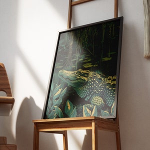 Swamp Crocodile Poster Wildlife Animal Print Nature Art Green Swamp ...