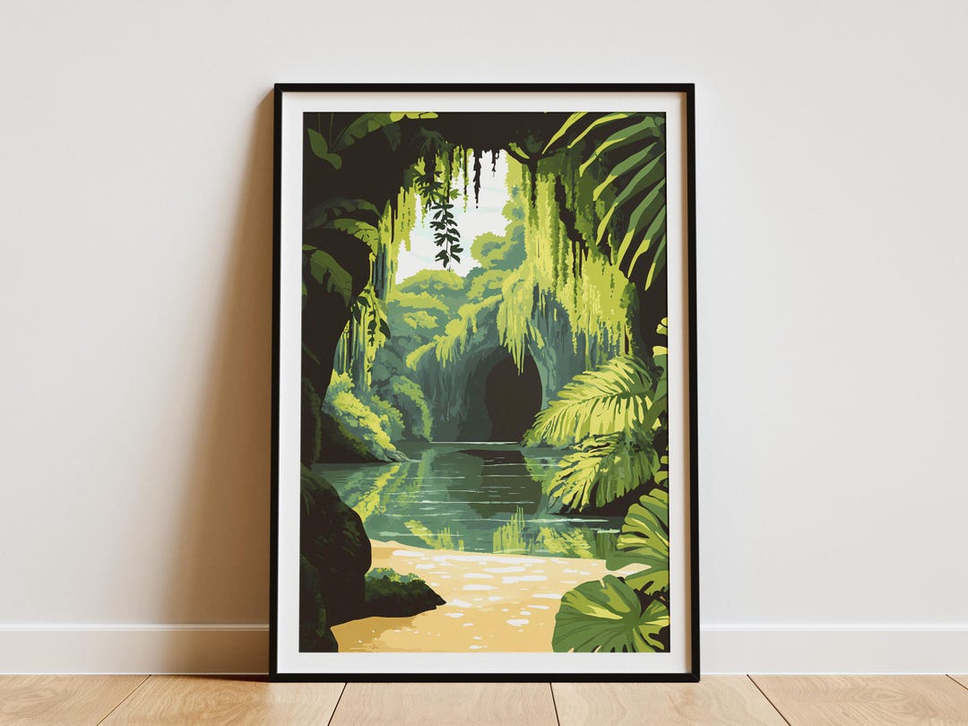 New Zealand Waitomo Caves Poster Lush Green Cave River Landscape ...