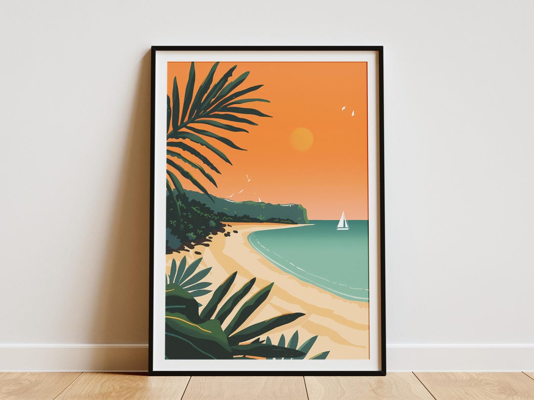 Fraser Island Australia Beach Poster Minimalist Sunset Tropical Art ...