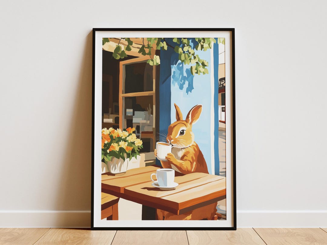 Rabbit Cafe Poster Matisse Inspired Art Print Cozy Coffee Shop Wall Art ...