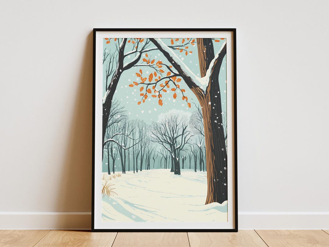 Winter Oak Forest Landscape Vintage Travel Poster Print Snowy Trees ...