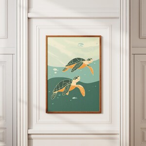 Sea Turtle Poster Ocean Animal Art Print Coastal Wall Decor Beach House ...