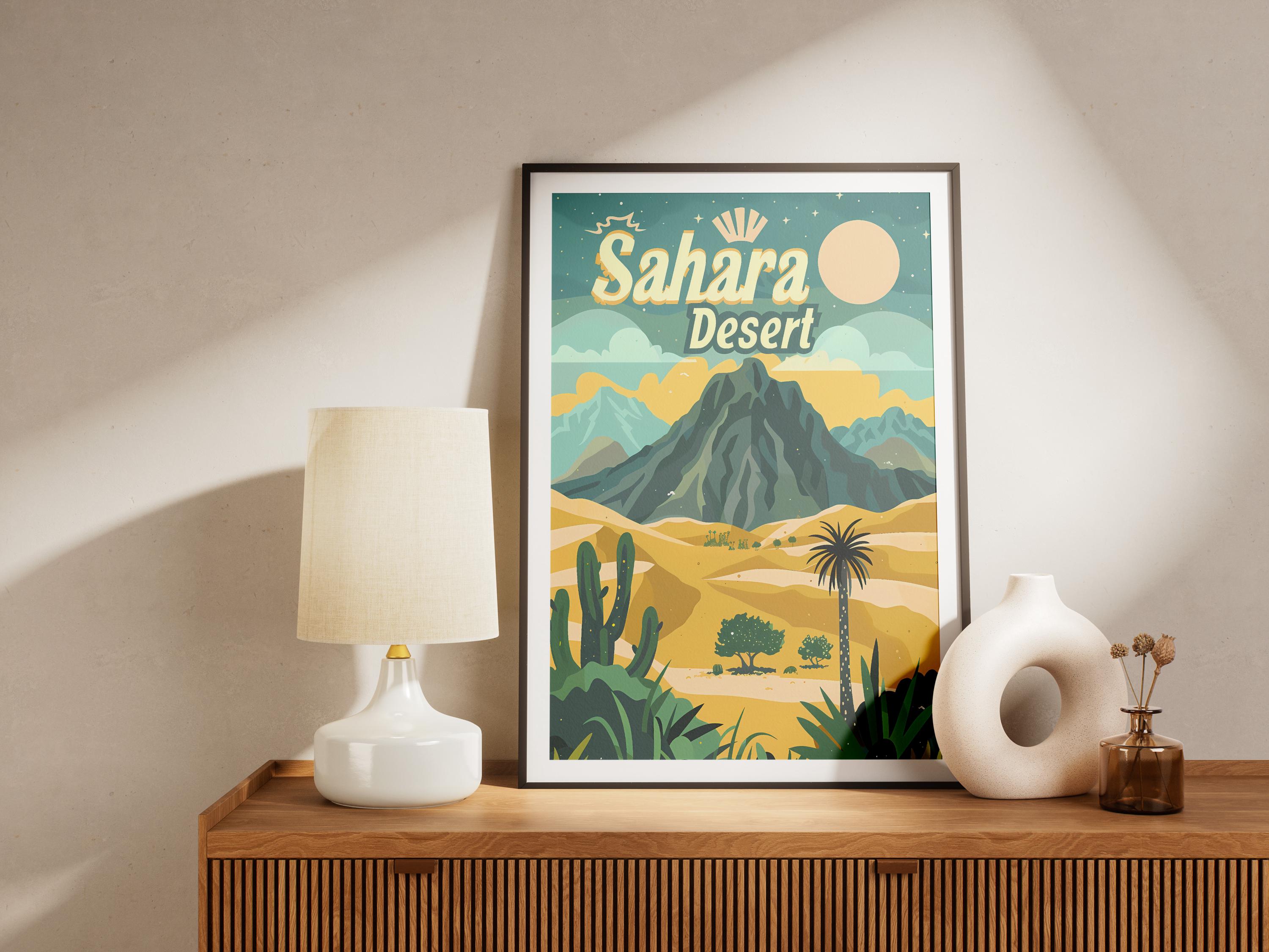Sahara Desert Poster Minimalist Art Print Mid Century Modern Travel ...