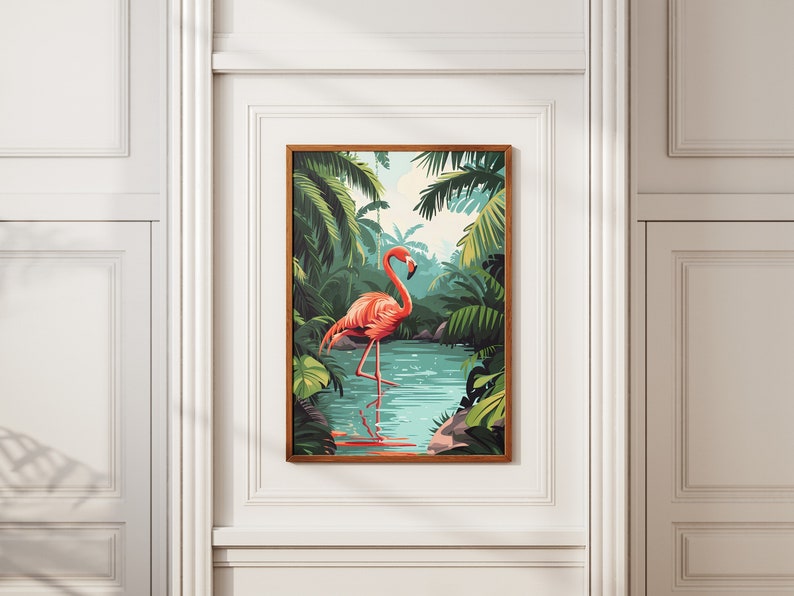 Tropical Flamingo Poster Wall Art Print Modern Tropical Decor Beach Art ...