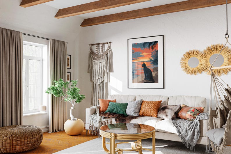 Russian Blue Cat Hawaii Beach Sunset Ocean View Coastal Art Print ...