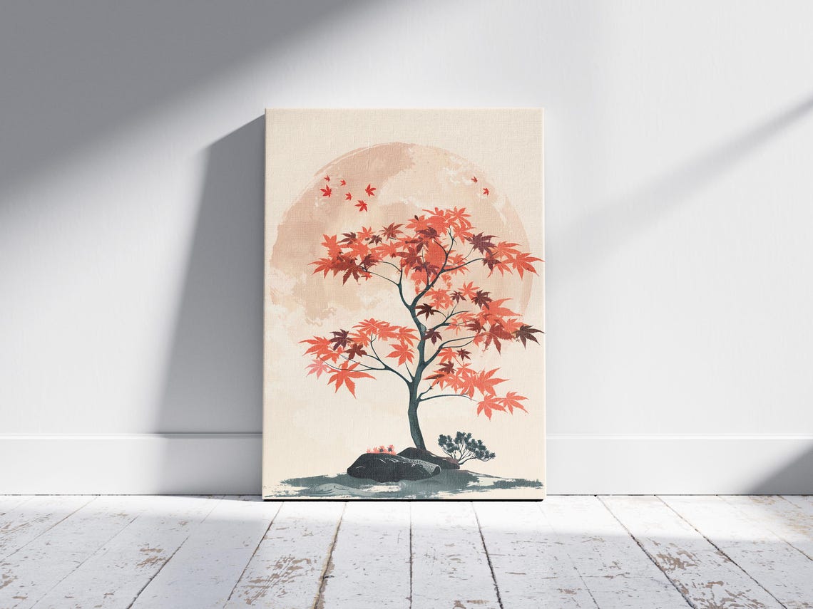 Japanese Maple Tree Poster Minimalist Art Print Autumn Leaf Wall Decor ...